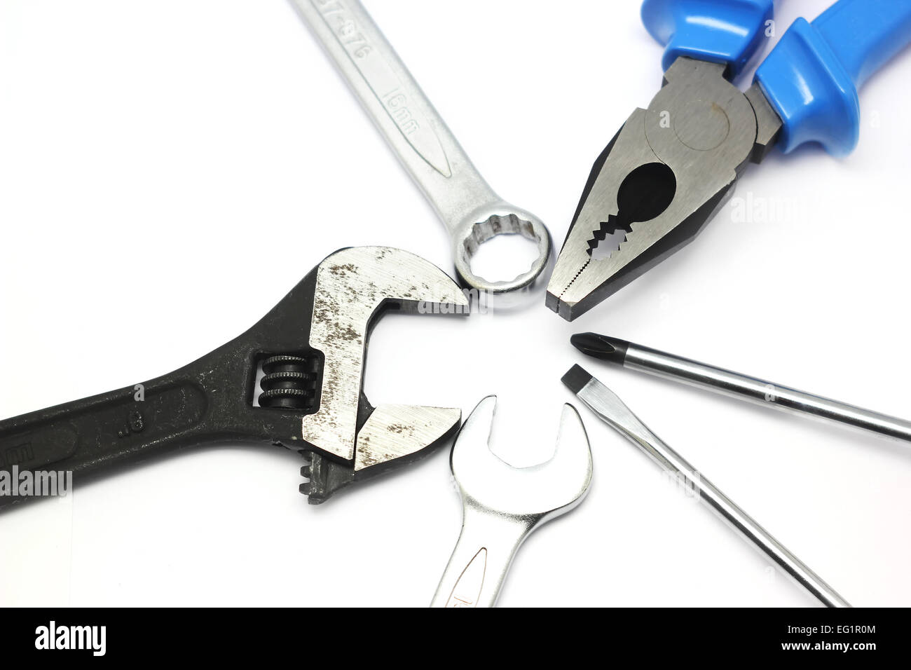 Collection of tools set on white background Stock Photo - Alamy