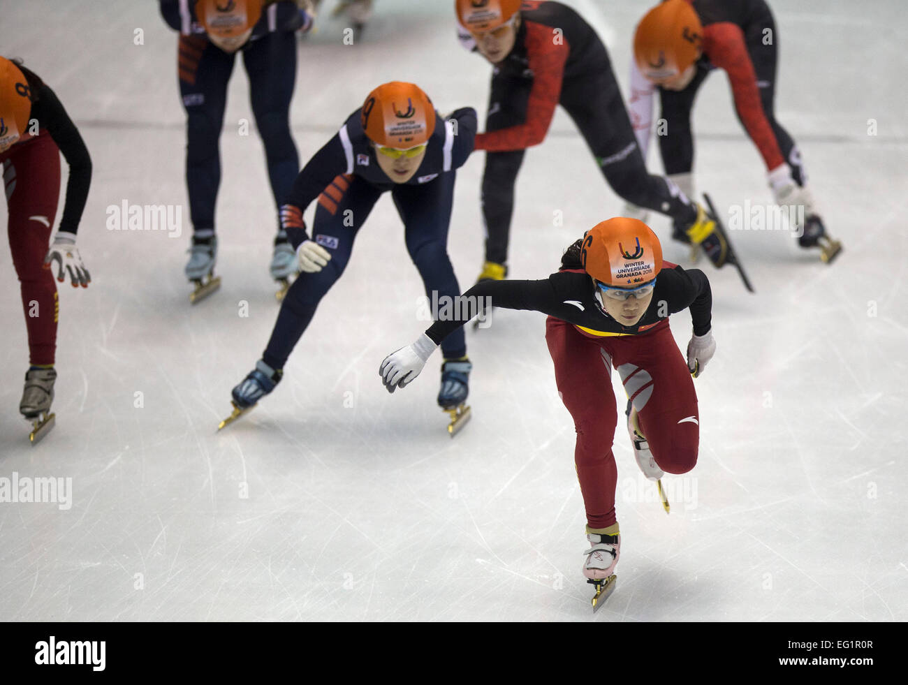 Granada, Spain. 13th Feb, 2015. Han Yutong (Front) of China competes ...