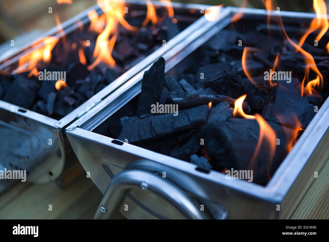 Charcoal and fire in a barbecue for grilling Stock Photo - Alamy