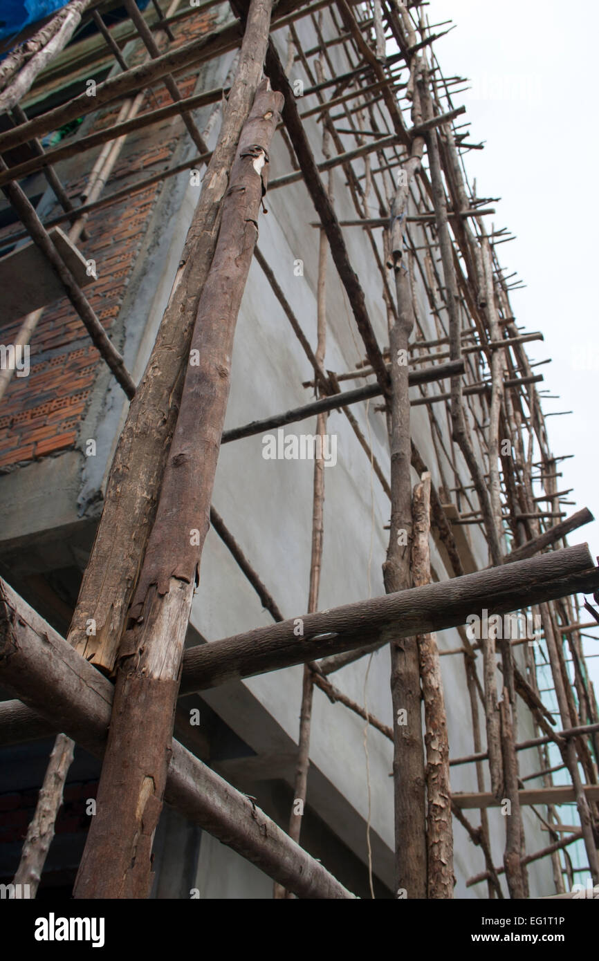 Wood Scaffolding in Vientiane Laos SE Asia Stock Photo - Alamy