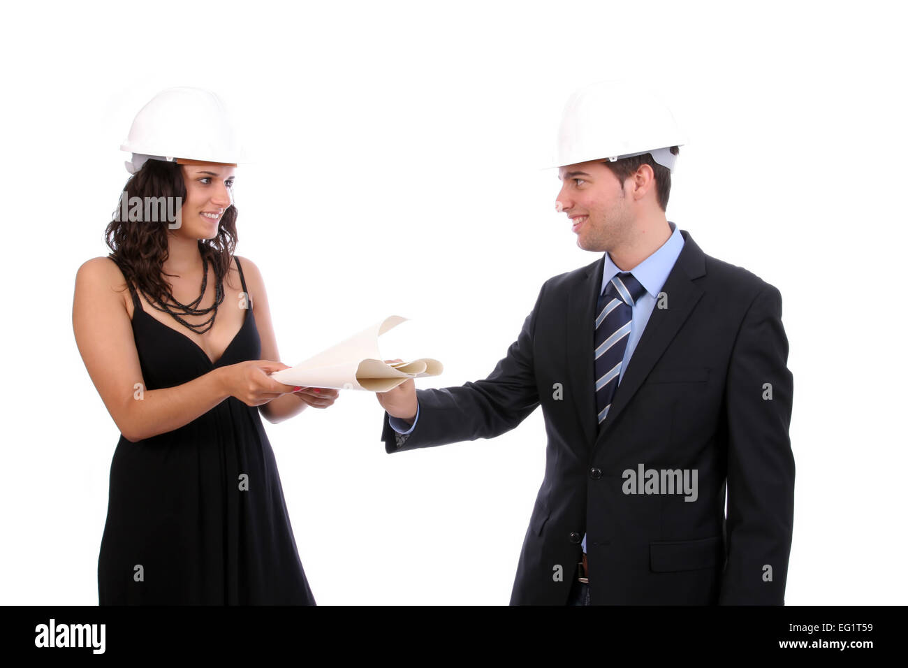 Engineers completing another deal, isolated in background Stock Photo ...