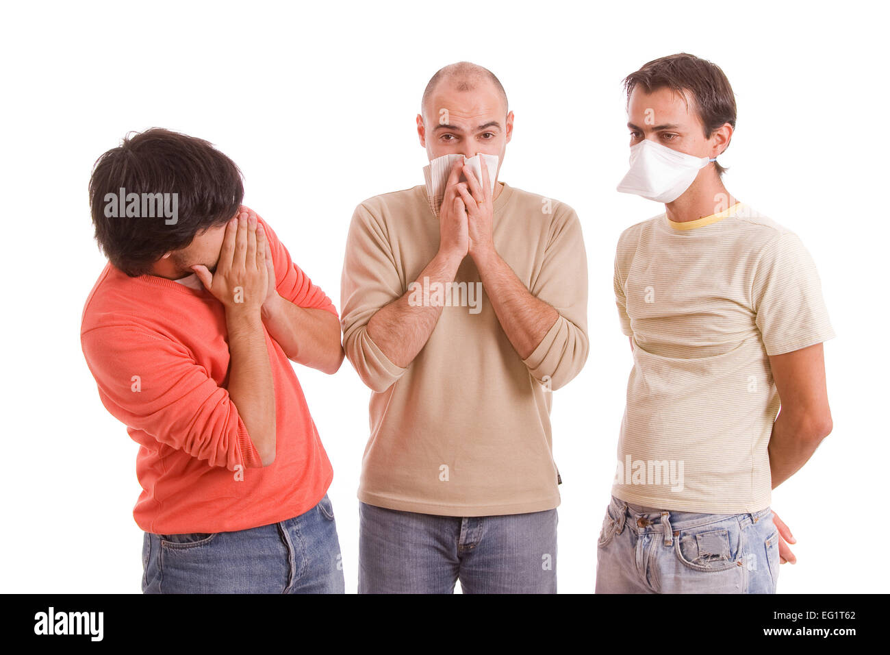 Casual men with flu, isolated over white background Stock Photo - Alamy