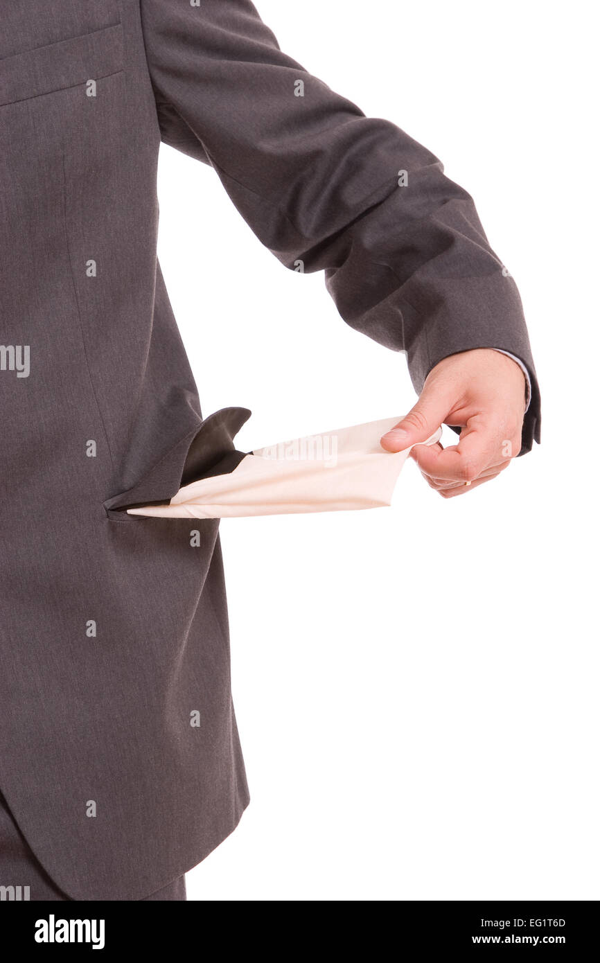 man holding empty pocket, isolated over white background Stock Photo ...