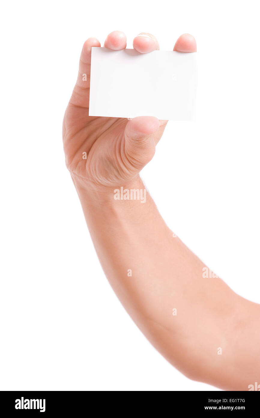 hand of Business man offering card, isolated over white background ...