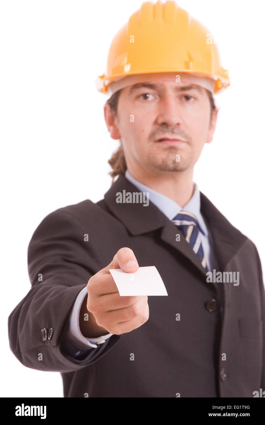 Business man offering card, isolated over white background Stock Photo ...