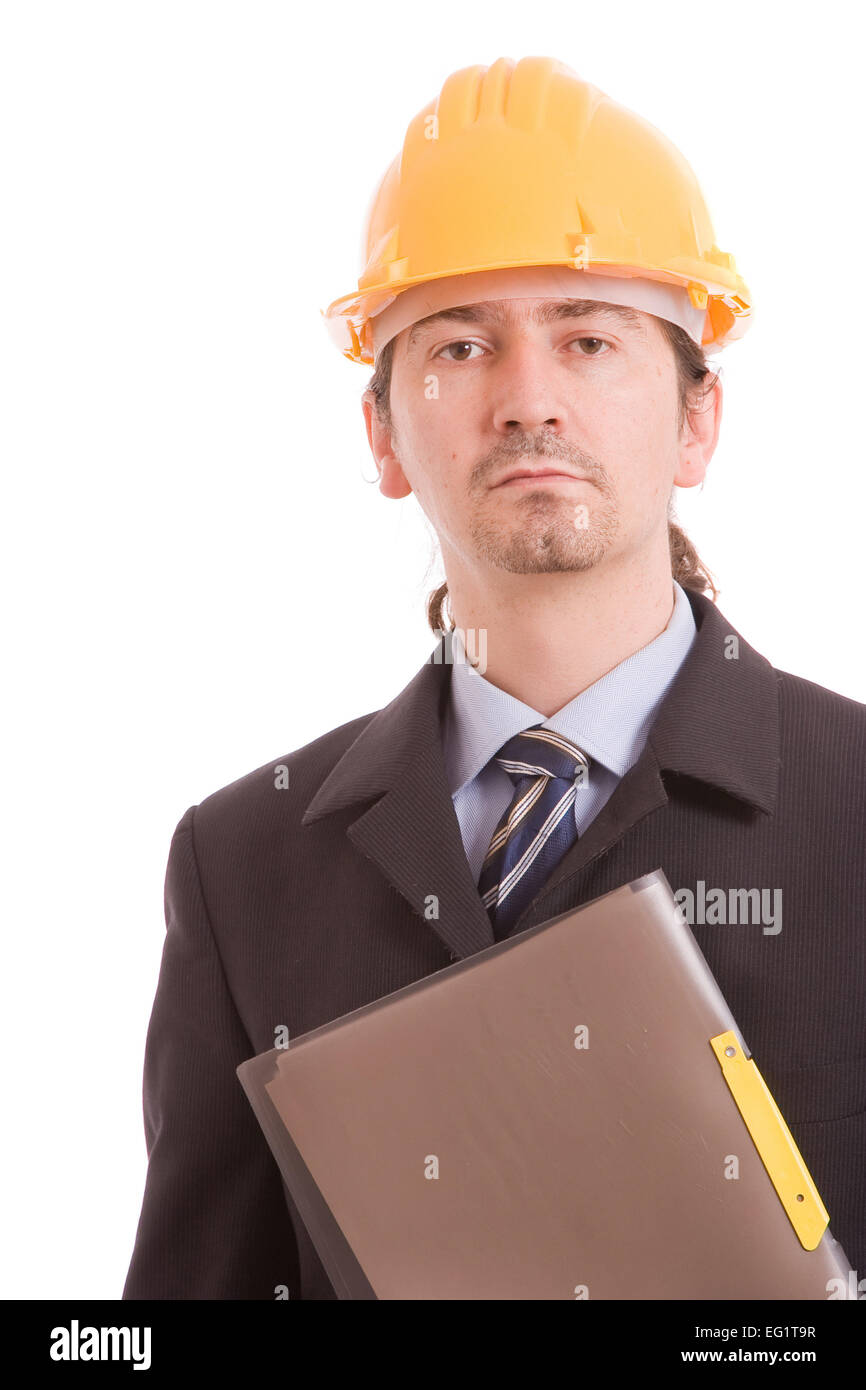 Engineer posing isolated over white background Stock Photo - Alamy