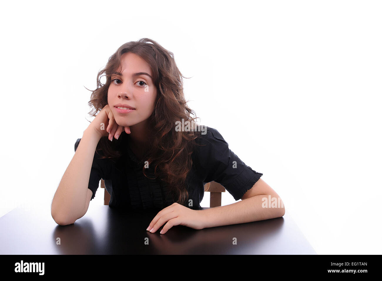 Young business woman at work, isolated in white background Stock Photo ...
