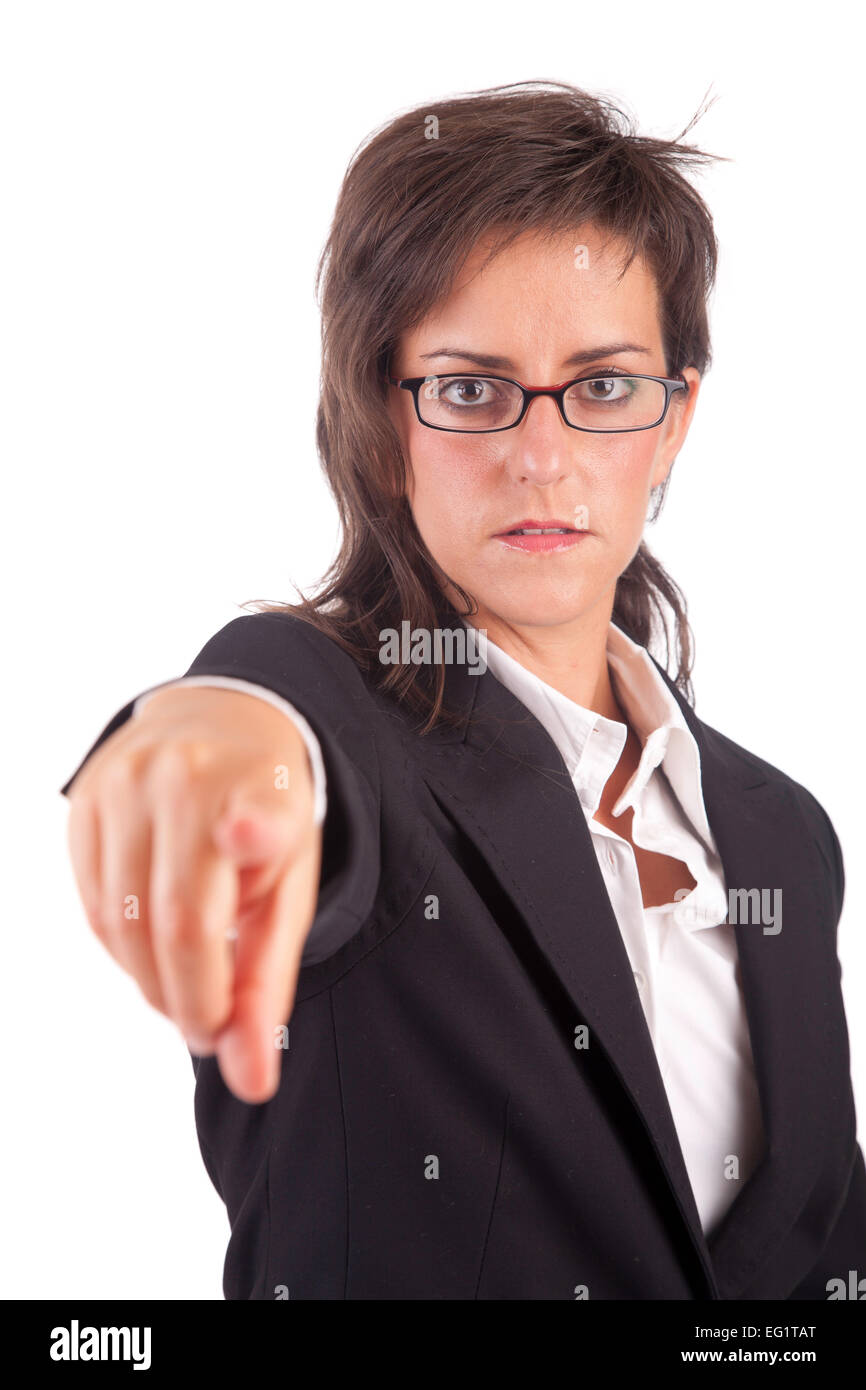 Business woman, pointing forward - isolated on white Stock Photo - Alamy