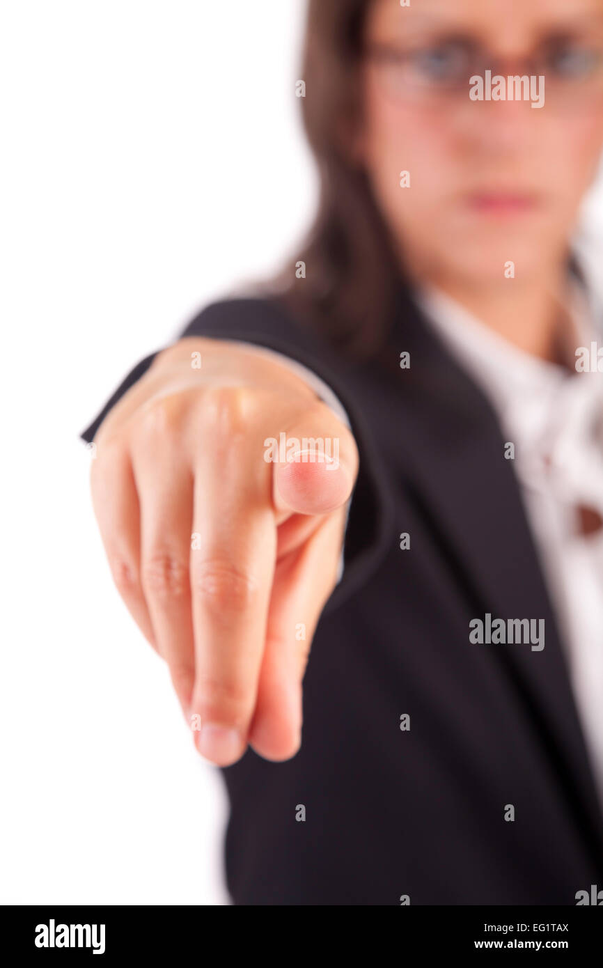 Business woman, pointing forward - isolated on white Stock Photo - Alamy