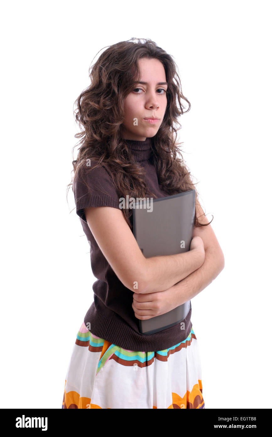 Young sad student, posing isolated over white background Stock Photo ...