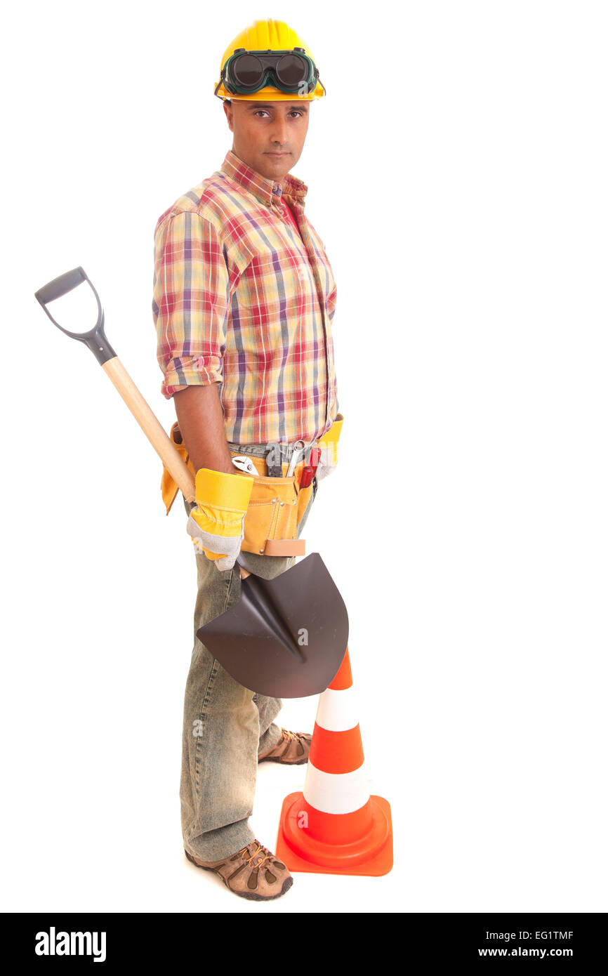 Construction worker, isolated over white background Stock Photo - Alamy