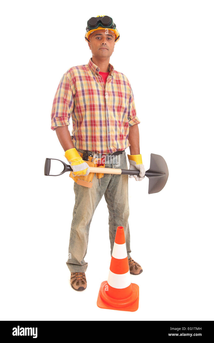 Construction worker, isolated over white background Stock Photo - Alamy