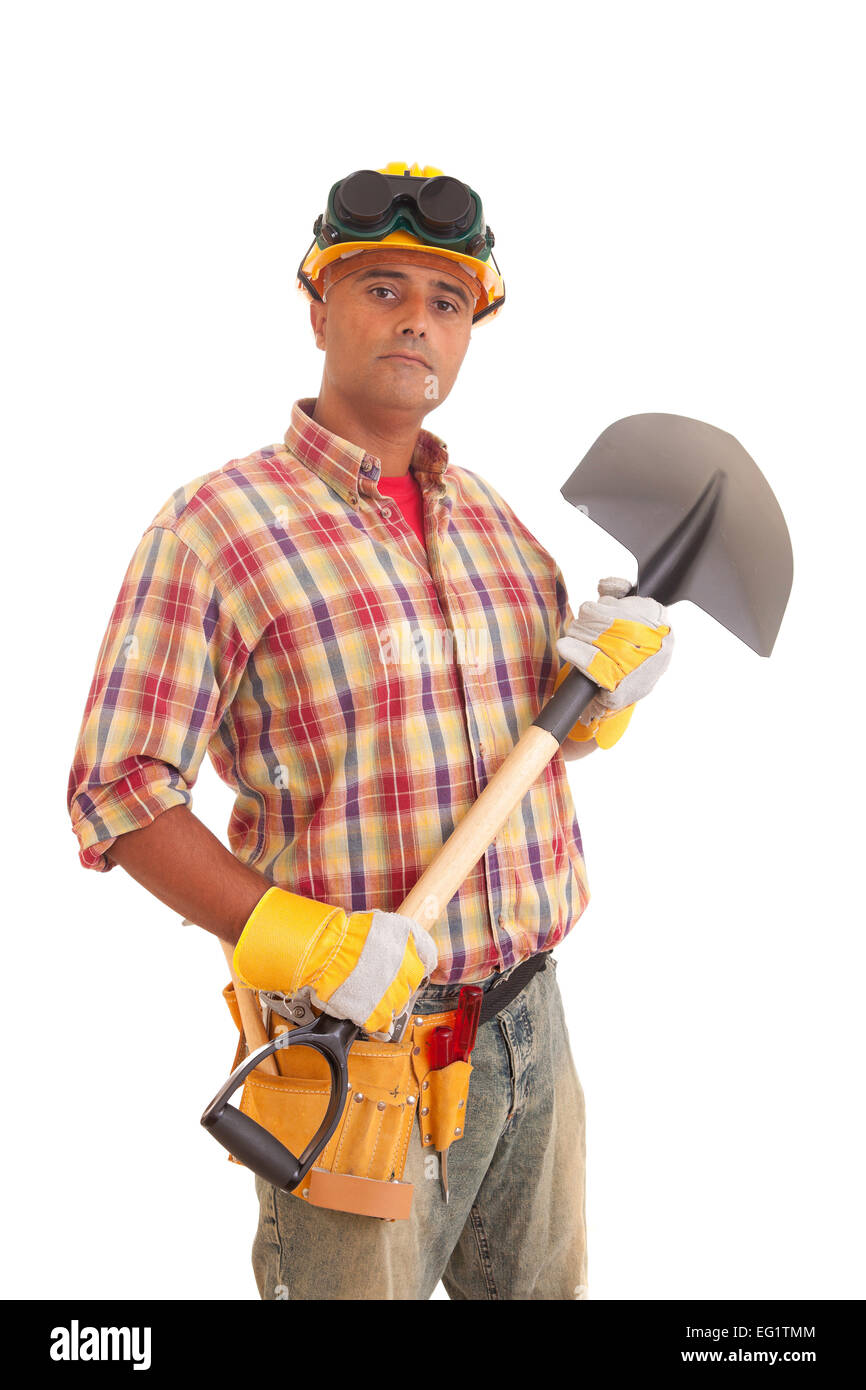 Construction worker, isolated over white background Stock Photo - Alamy