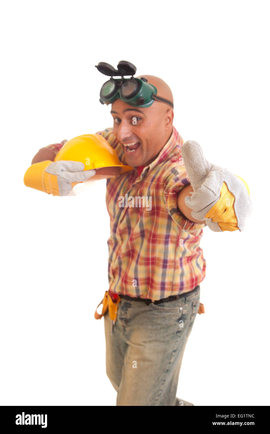 Happy construction worker, isolated on white Stock Photo - Alamy