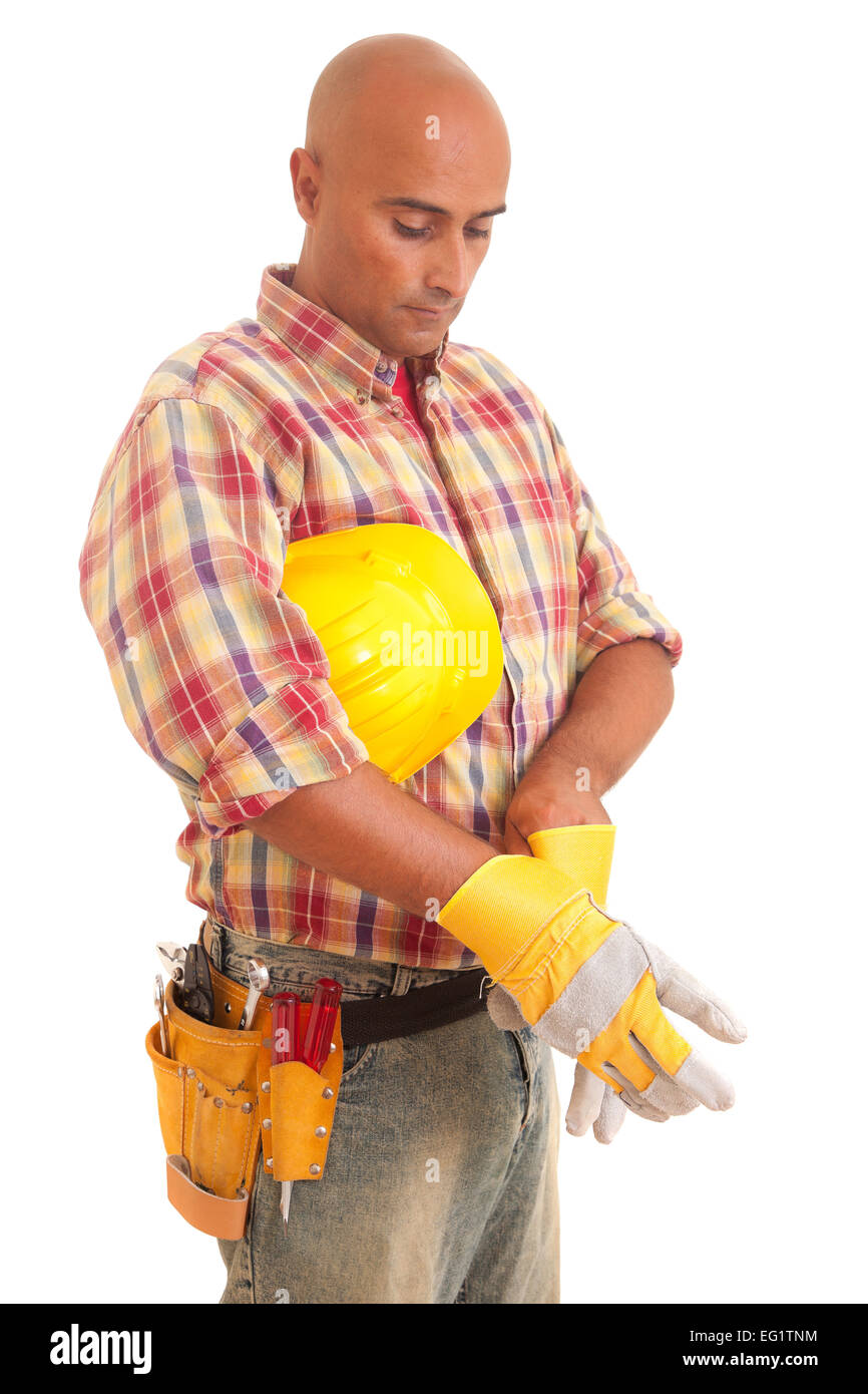 Construction worker, isolated over white background Stock Photo - Alamy