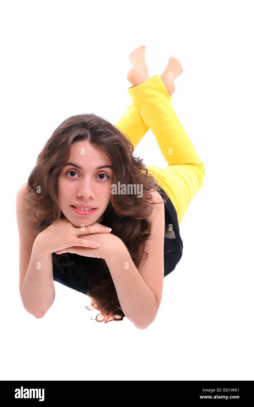 Young beautiful girl, posing isolated in white background Stock Photo ...