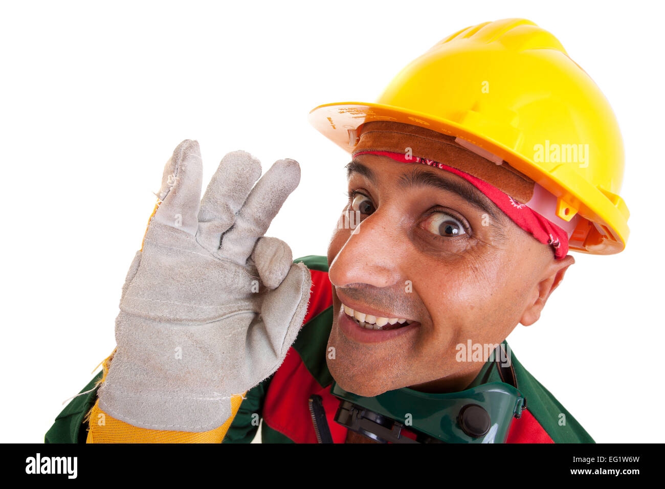 Happy construction worker, isolated on white Stock Photo - Alamy