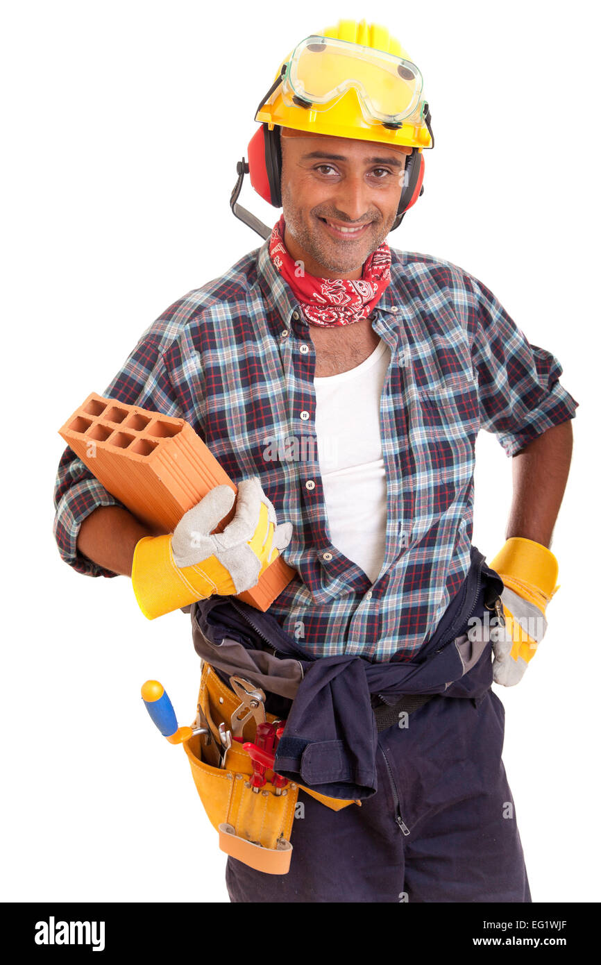 Construction worker, isolated over white background Stock Photo - Alamy