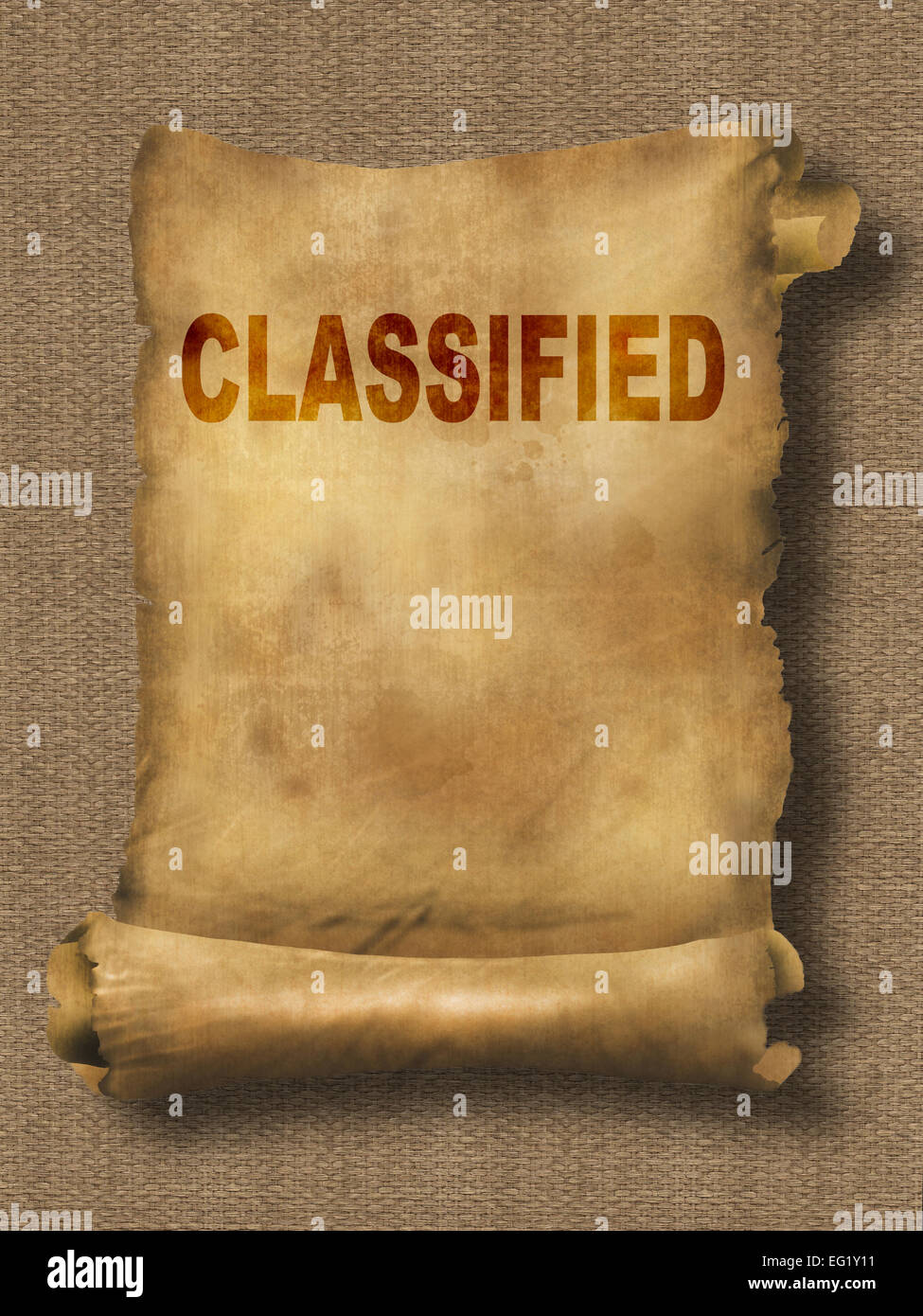 word classified on paper scroll made in 2d software Stock Photo - Alamy