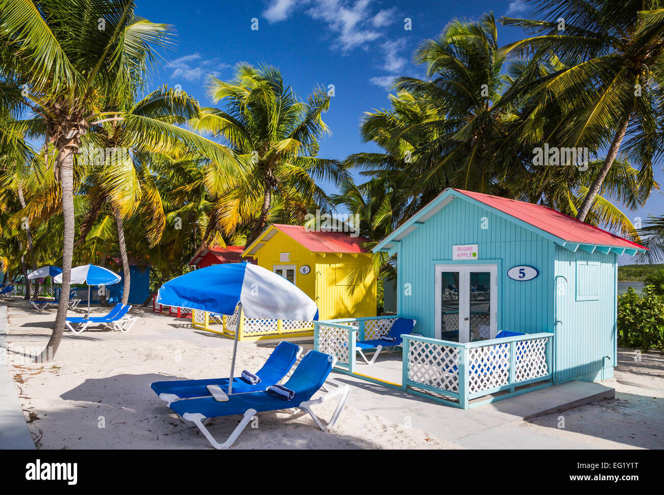 Colorful beach cottages for rent on Princess Cays, Bahamas, Caribbean ...