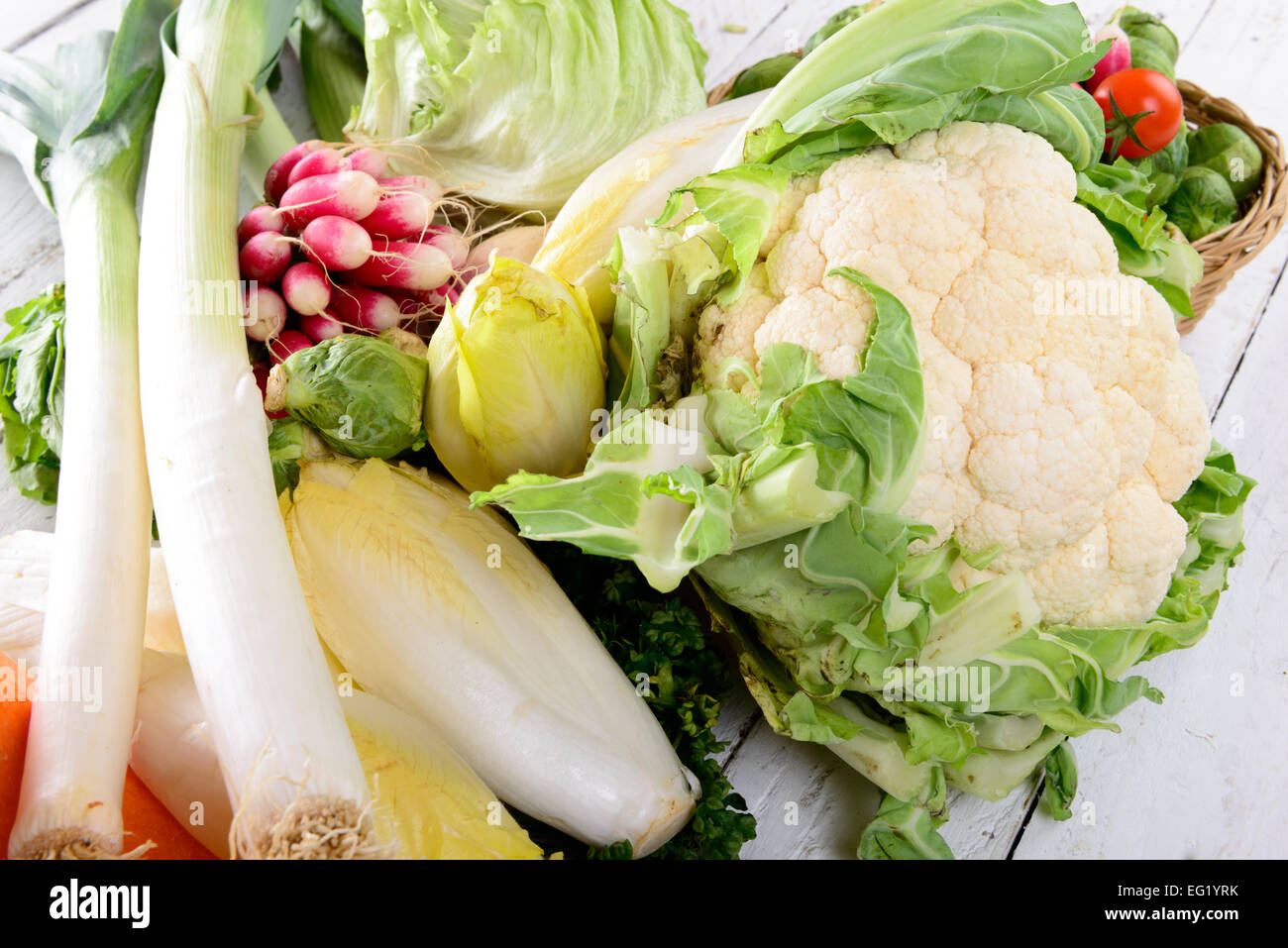 different vegetable on the rustic white table Stock Photo - Alamy