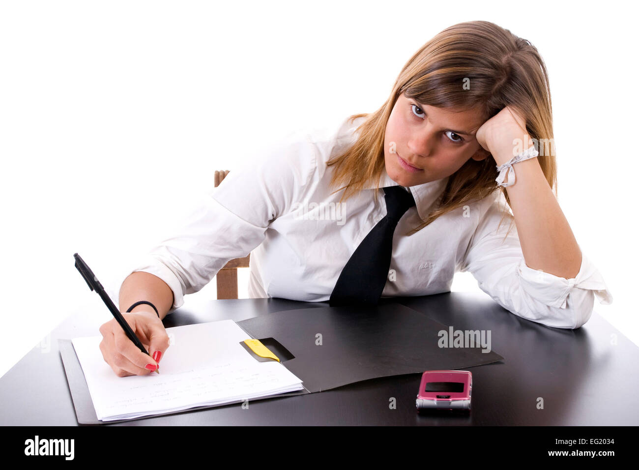 Young Business woman at work, isolated over white background Stock ...