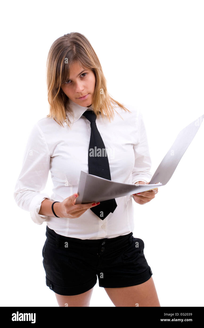 Young Business woman at work, isolated over white background Stock ...
