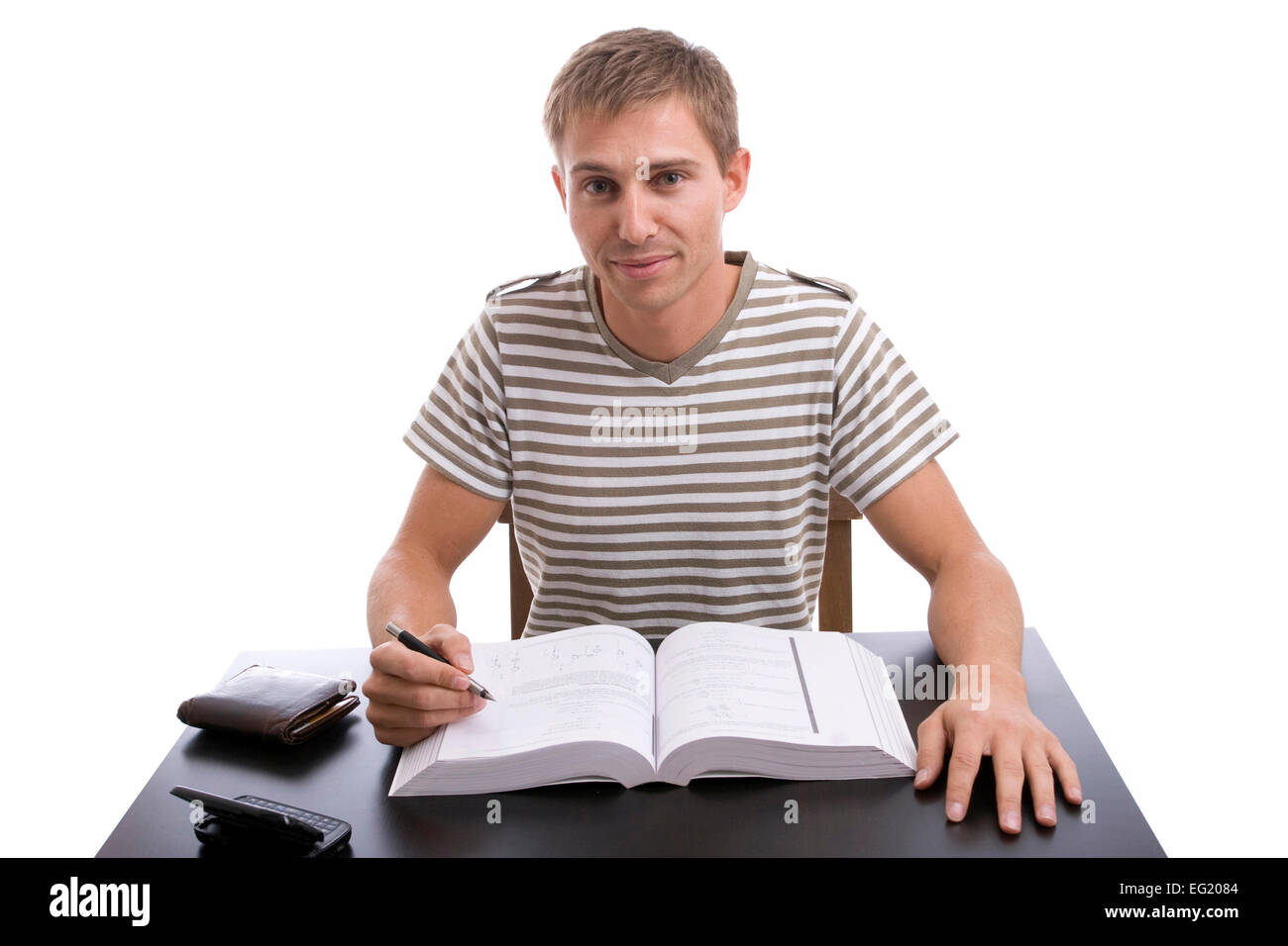 Young boy studying, isolated over white background Stock Photo - Alamy