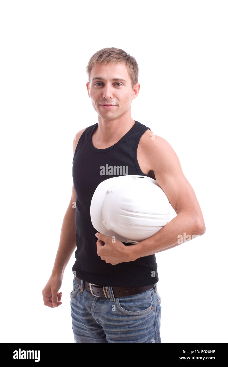 Young Engineer, posing isolated over white background Stock Photo - Alamy