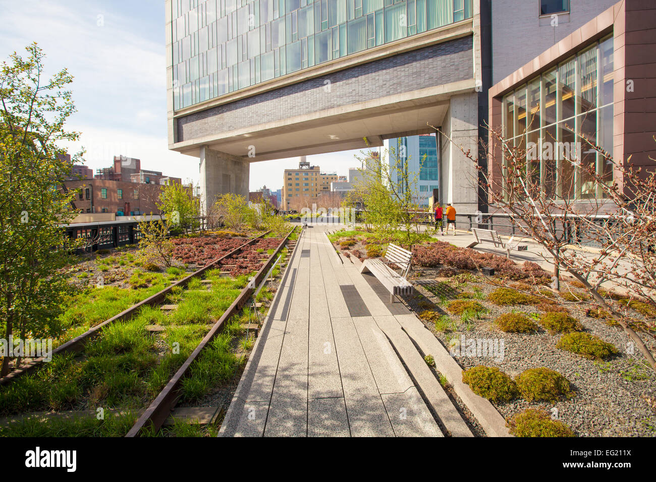The High Line popular linear park built on the elevated train tracks ...