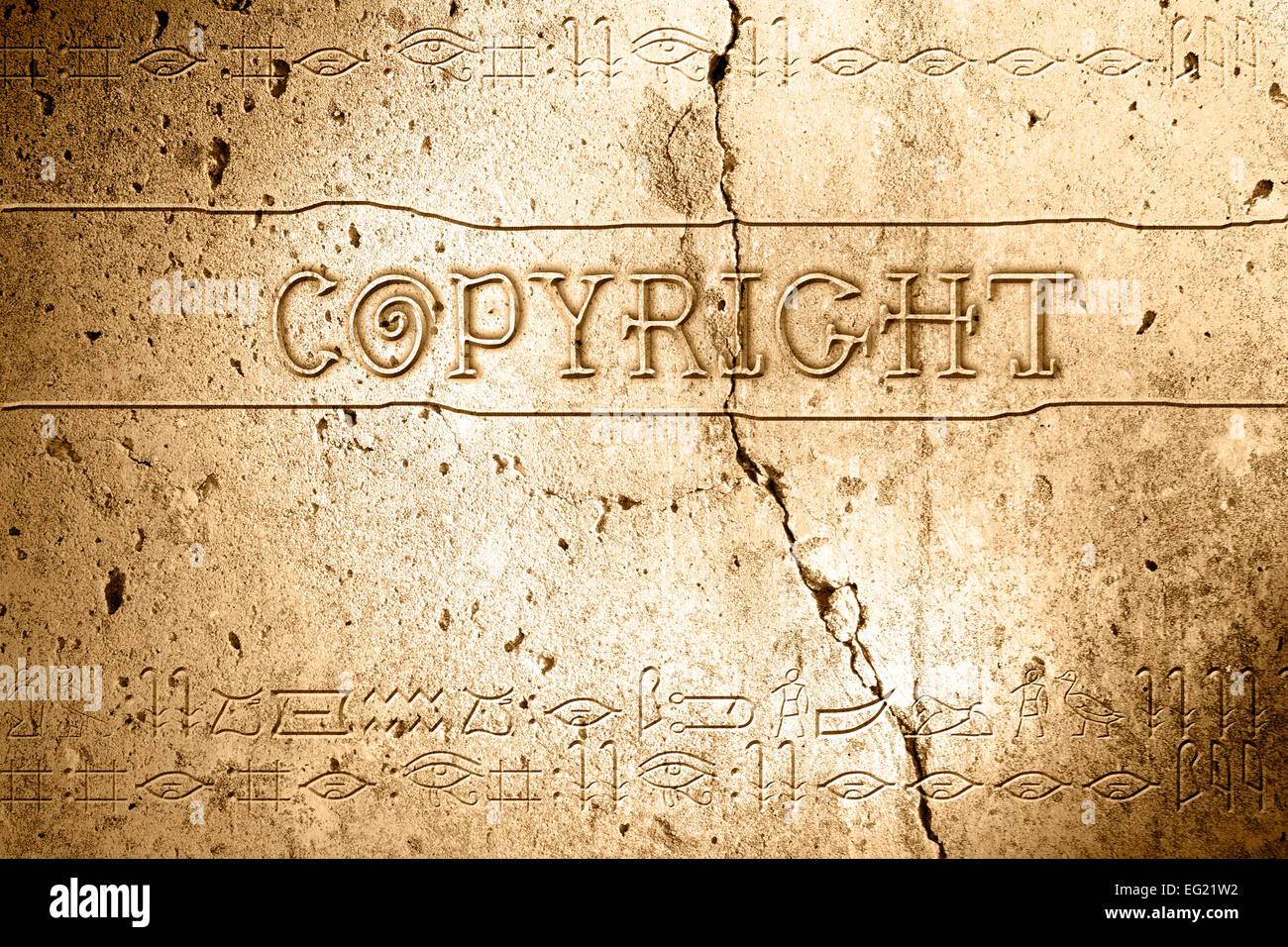word copyright on wall with Egyptian alphabet made in 2d software Stock ...