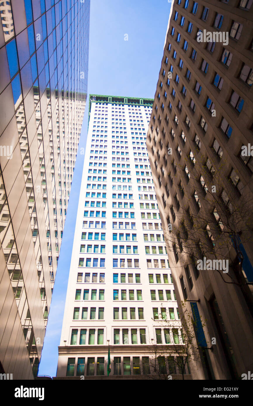 Highrise buildings in Wall Street financial district, New York City ...
