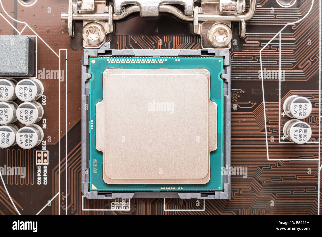 Central Processing Unit (CPU) Chip Installed On Motherboard Socket ...