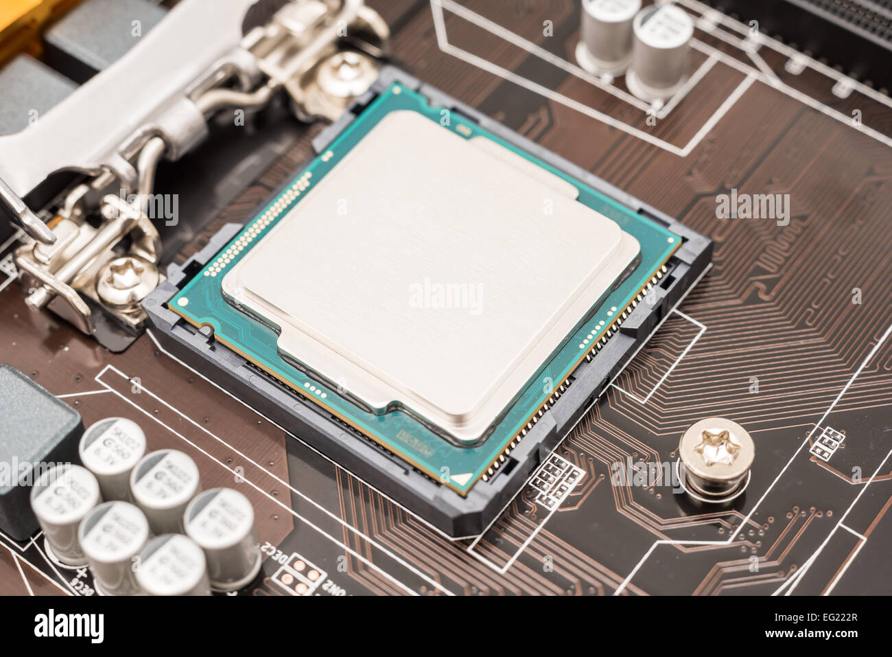 Central Processing Unit (CPU) Chip Installed On Motherboard Socket ...