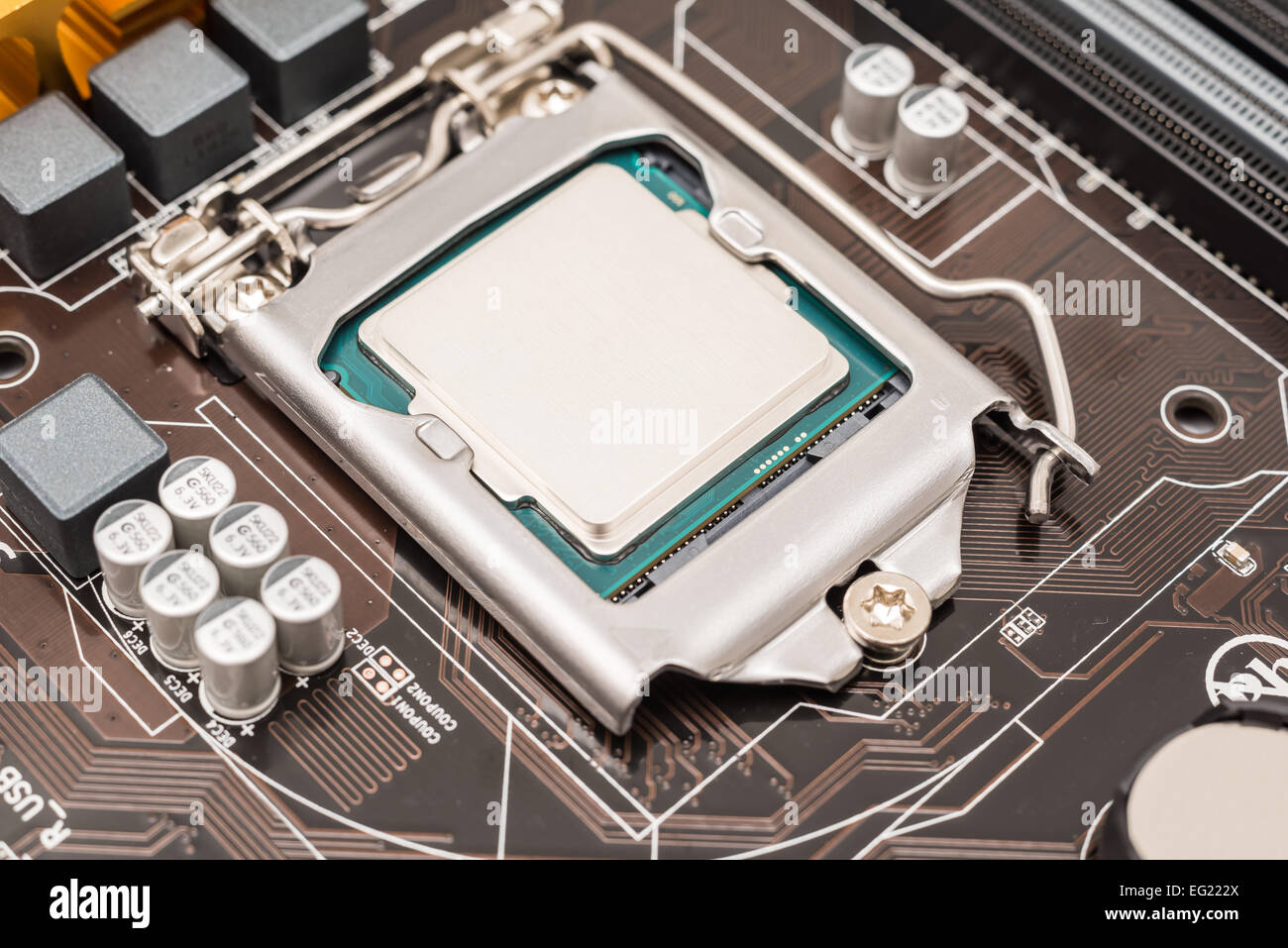 Central Processing Unit (CPU) Chip Installed On Motherboard Socket ...