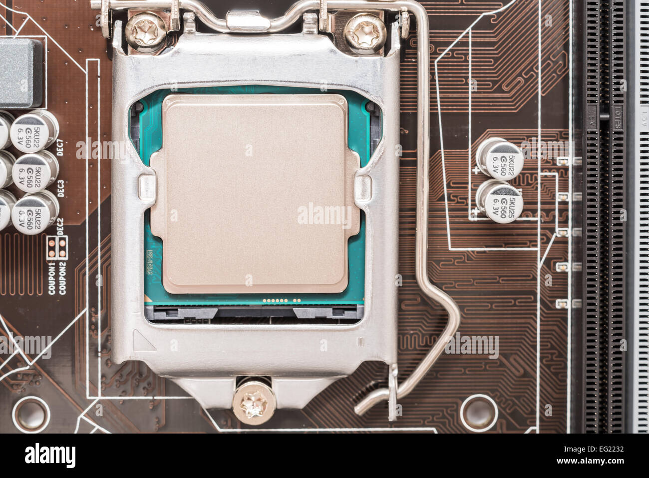 Central Processing Unit (CPU) Chip Installed On Motherboard Socket ...