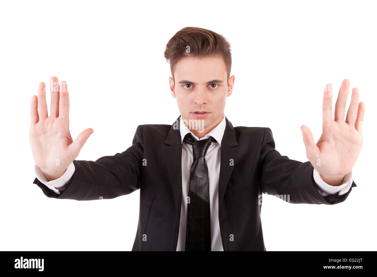 Business man making stop sign, isolated Stock Photo - Alamy
