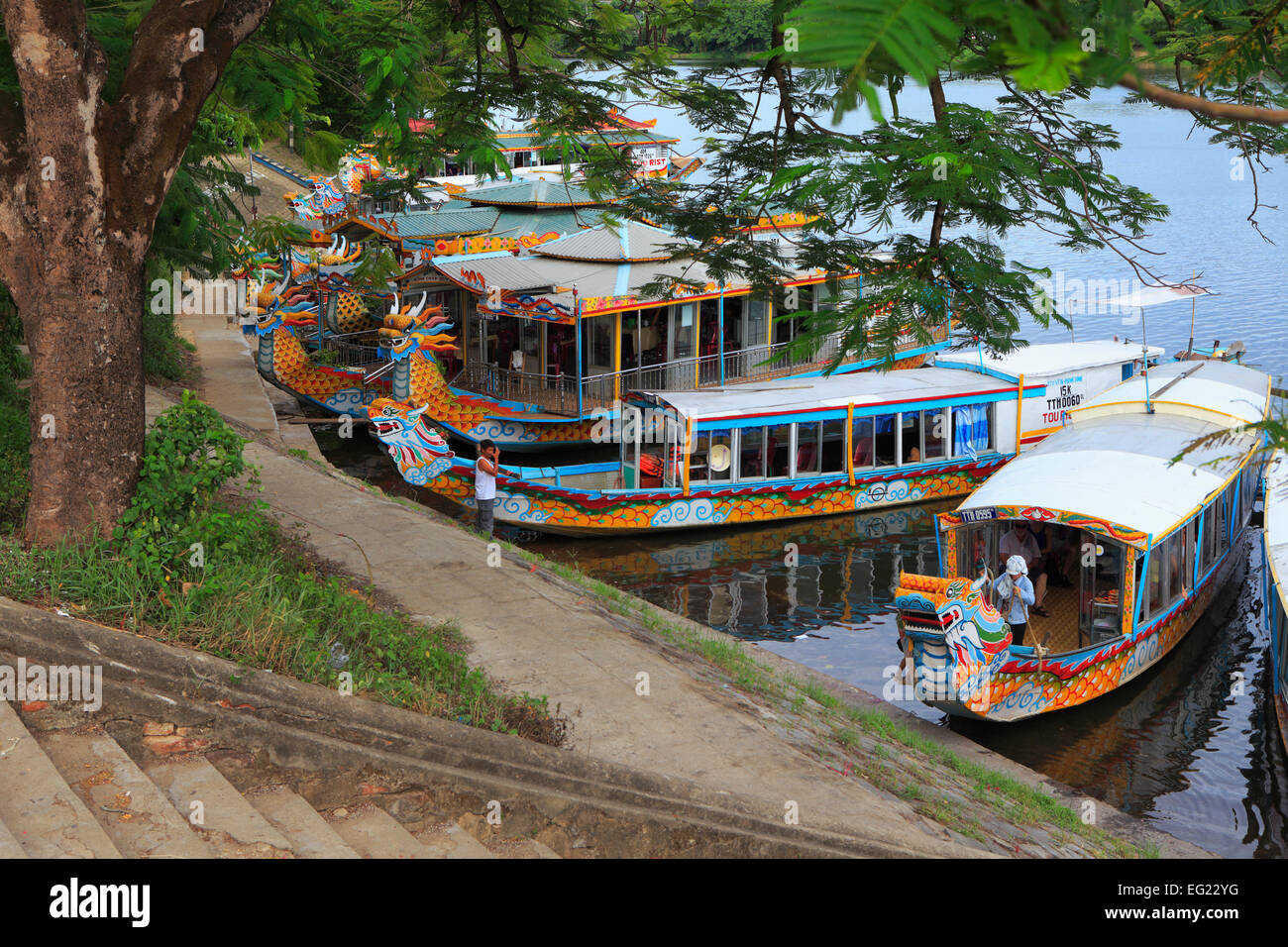 Tourist boats on Perfume River, Hue, Vietnam Stock Photo - Alamy