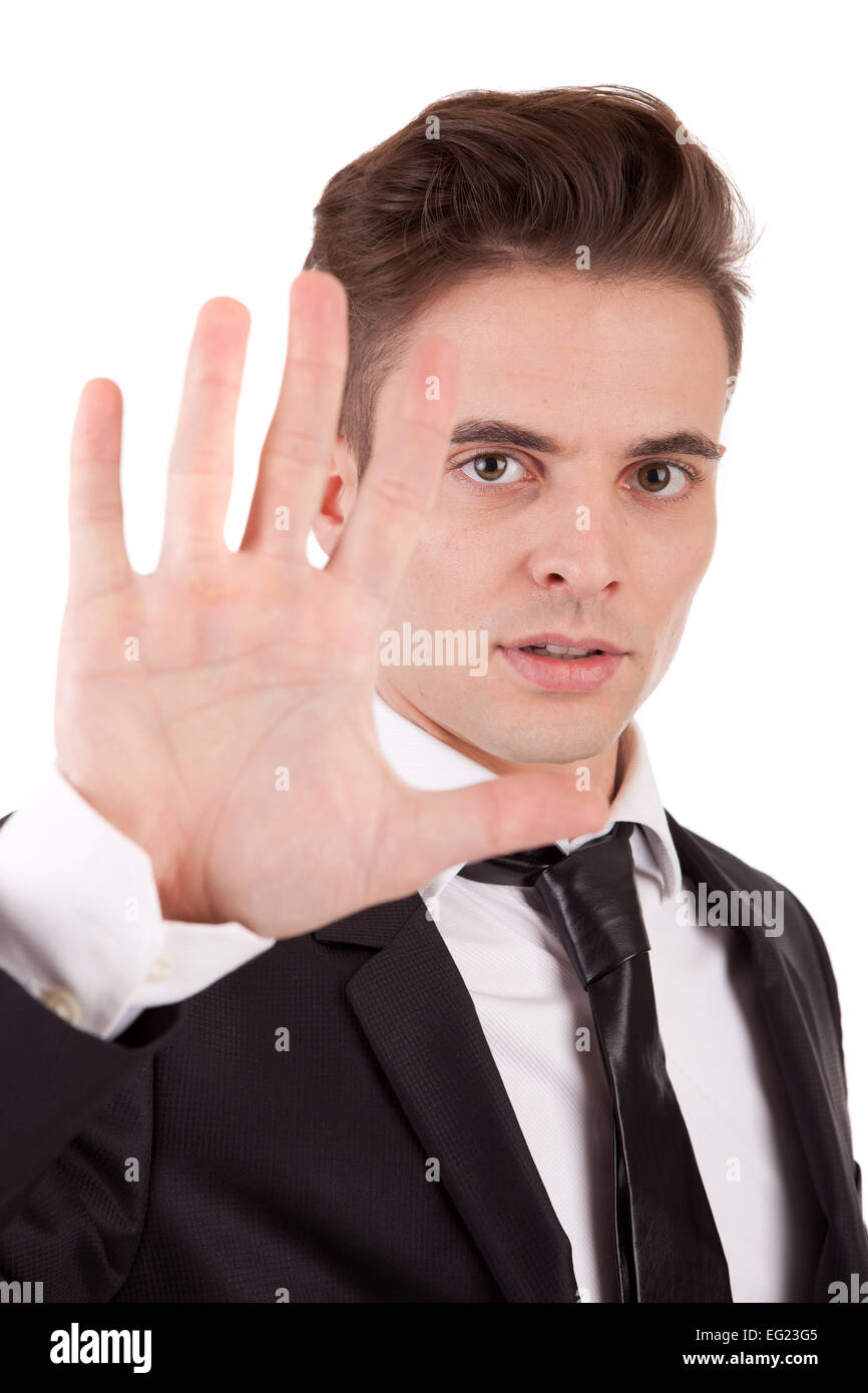 Business man making stop sign, isolated Stock Photo - Alamy