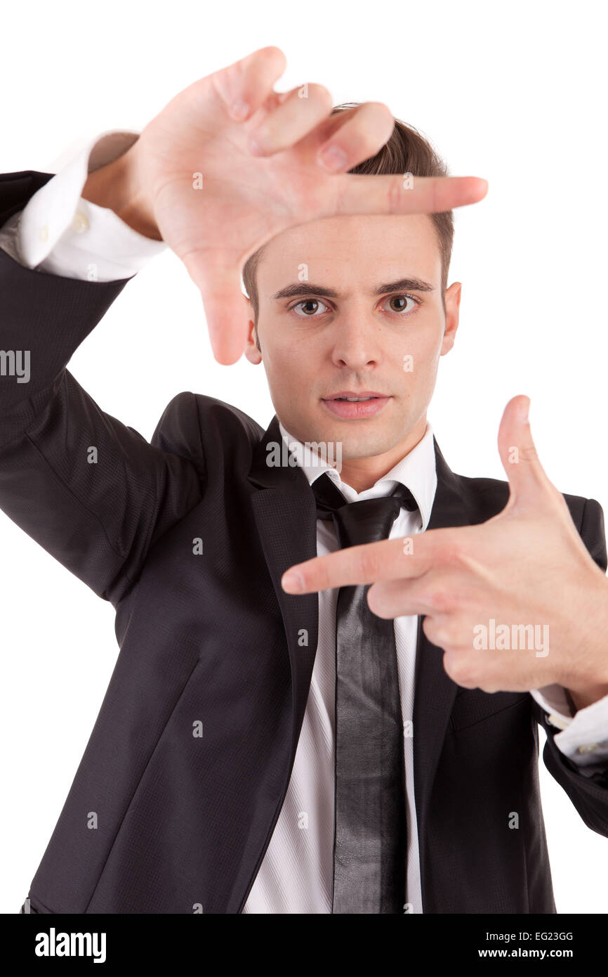 Business man showing framing hand gesture - isolated on white Stock ...