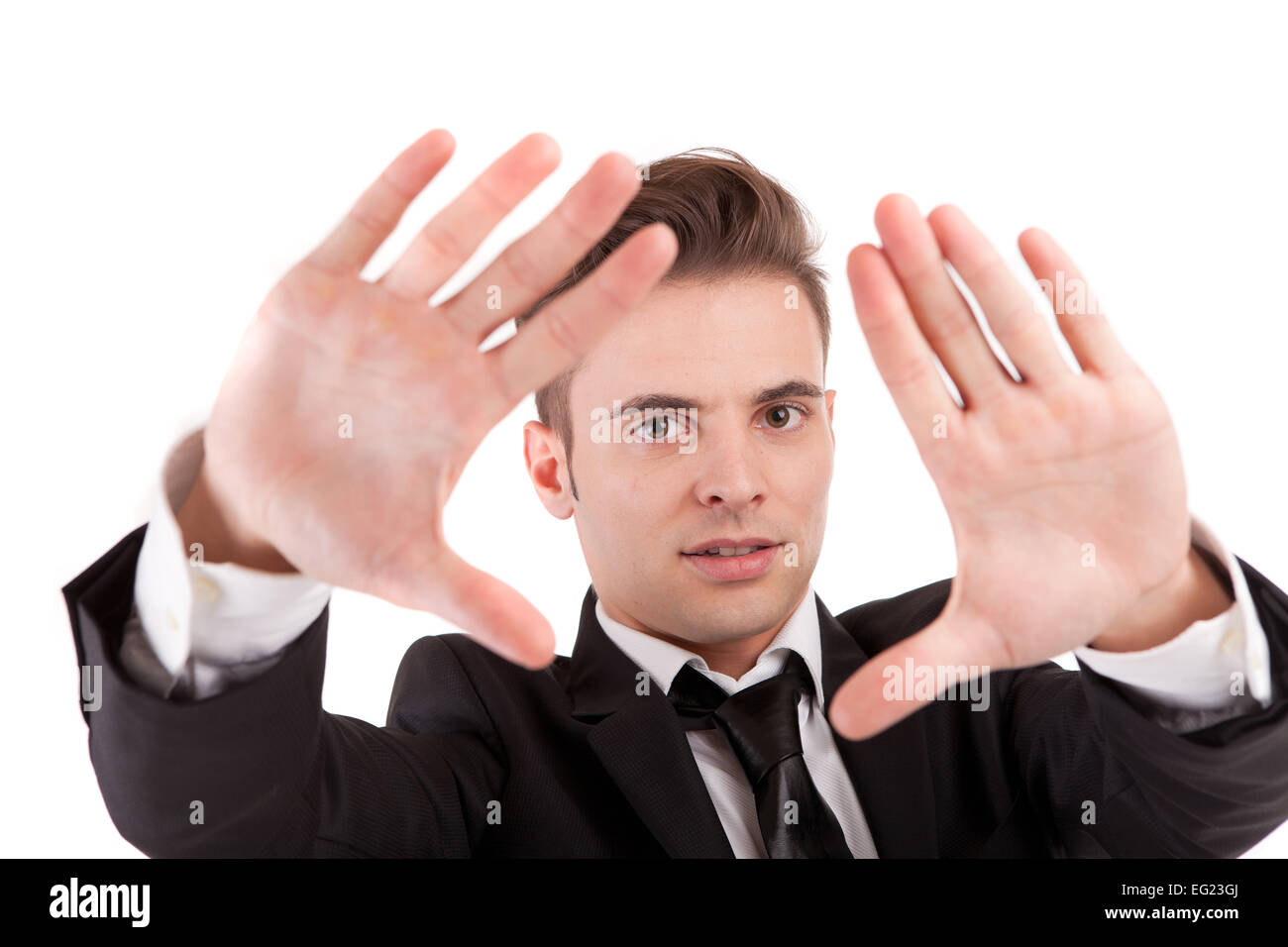 Business man showing framing hand gesture - isolated on white Stock ...