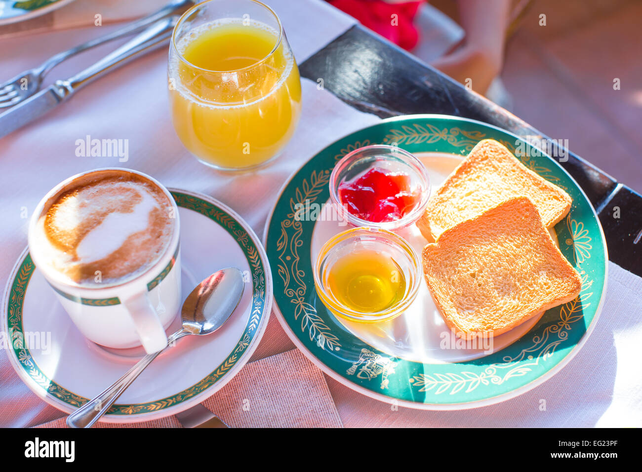 Healthy breakfast in restaraunt resort outdoor Stock Photo - Alamy
