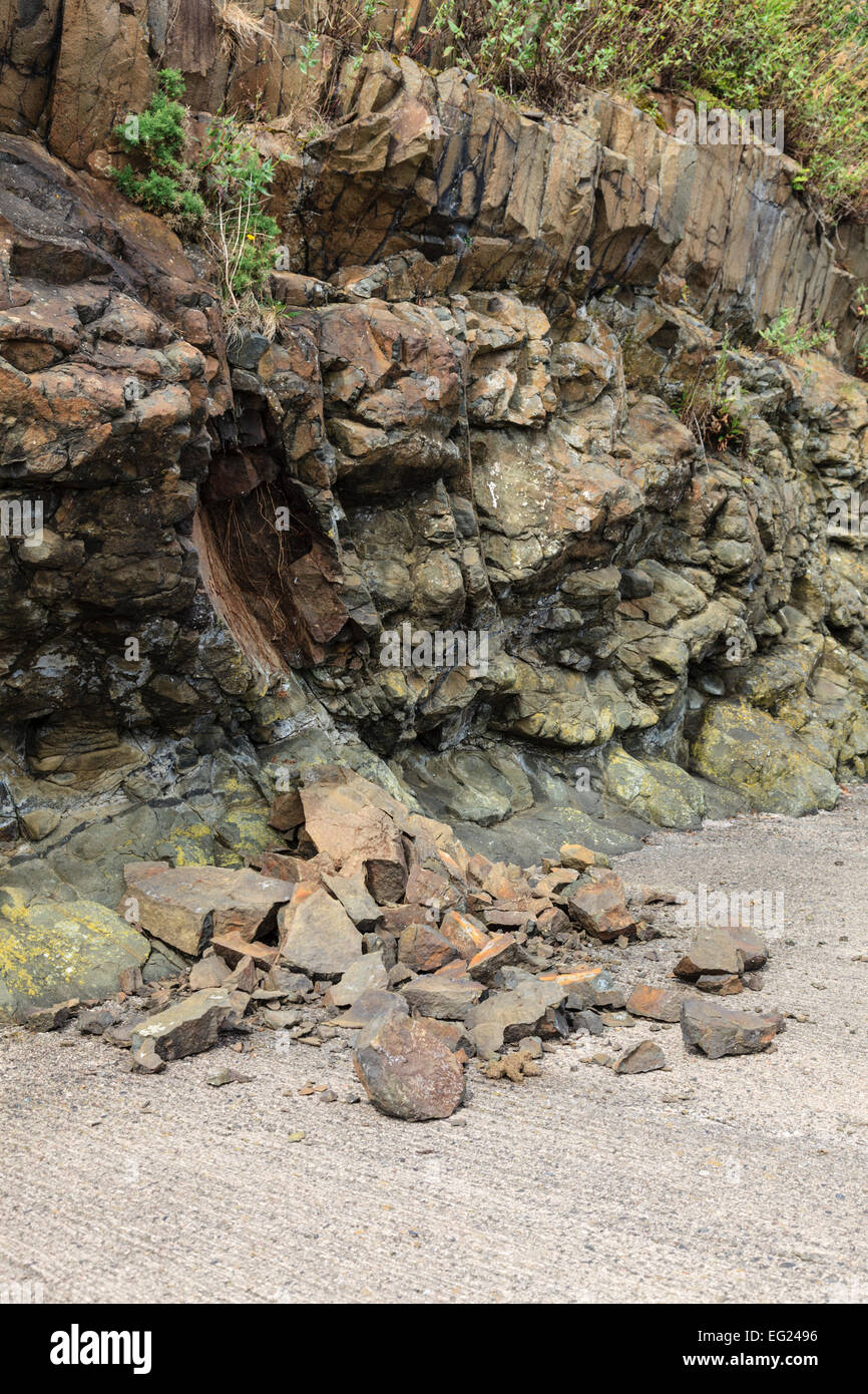 Rock slide on coastal path Stock Photo - Alamy