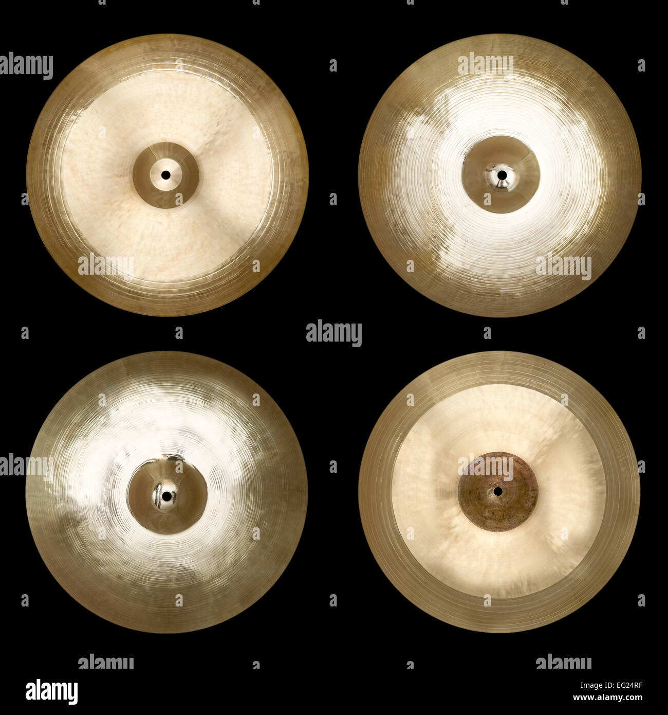 Isolated group of cymbals on black Stock Photo - Alamy