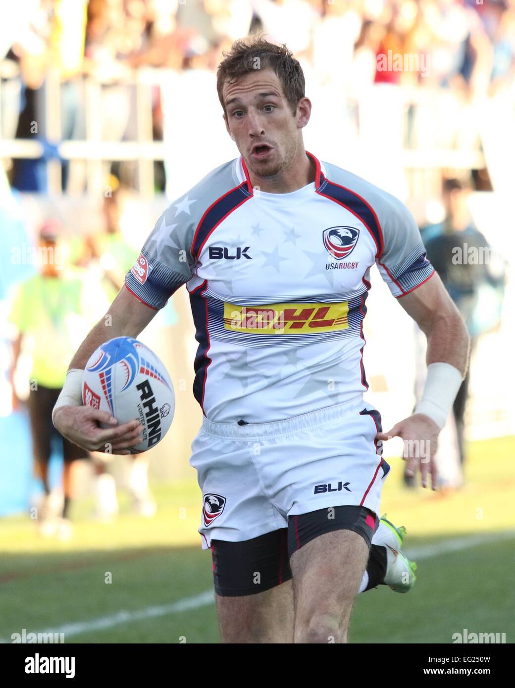 Las Vegas, NV, USA. 13th Feb, 2015. Zack Test of USA runs for a score ...