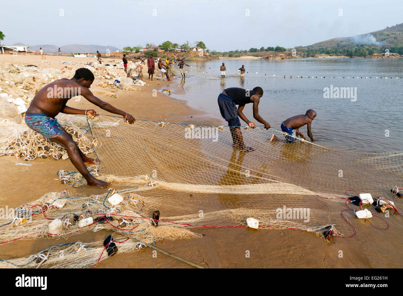 Fishermen ,Ubangi river ,Bangui ,Central African Republic ,Africa Stock ...