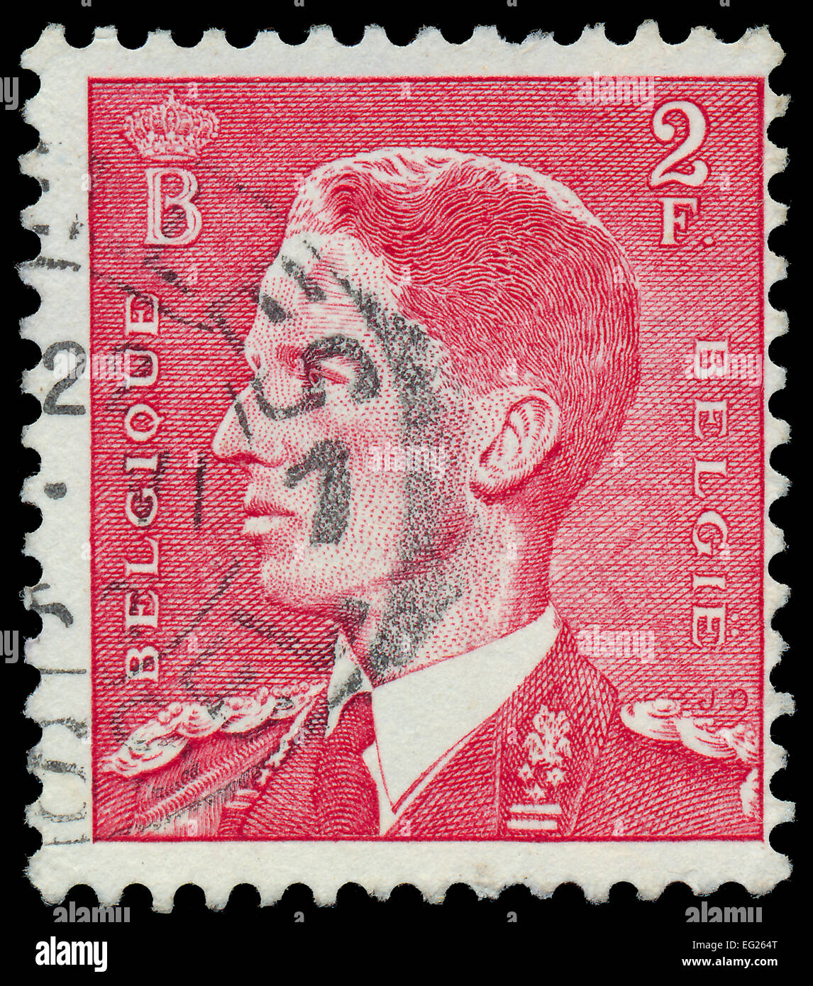 BELGIUM - CIRCA 1952: A stamp printed in Belgium, shows Baudouin I of ...