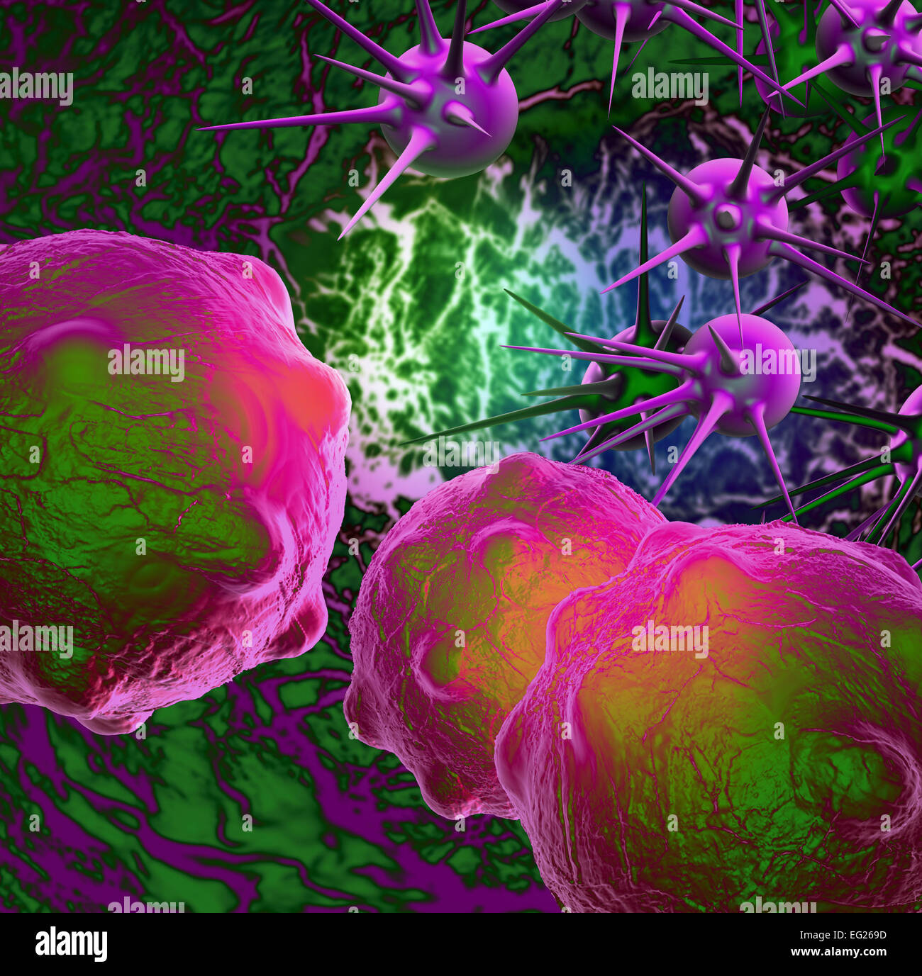 cancer cell under microscope made in 2d software Stock Photo - Alamy