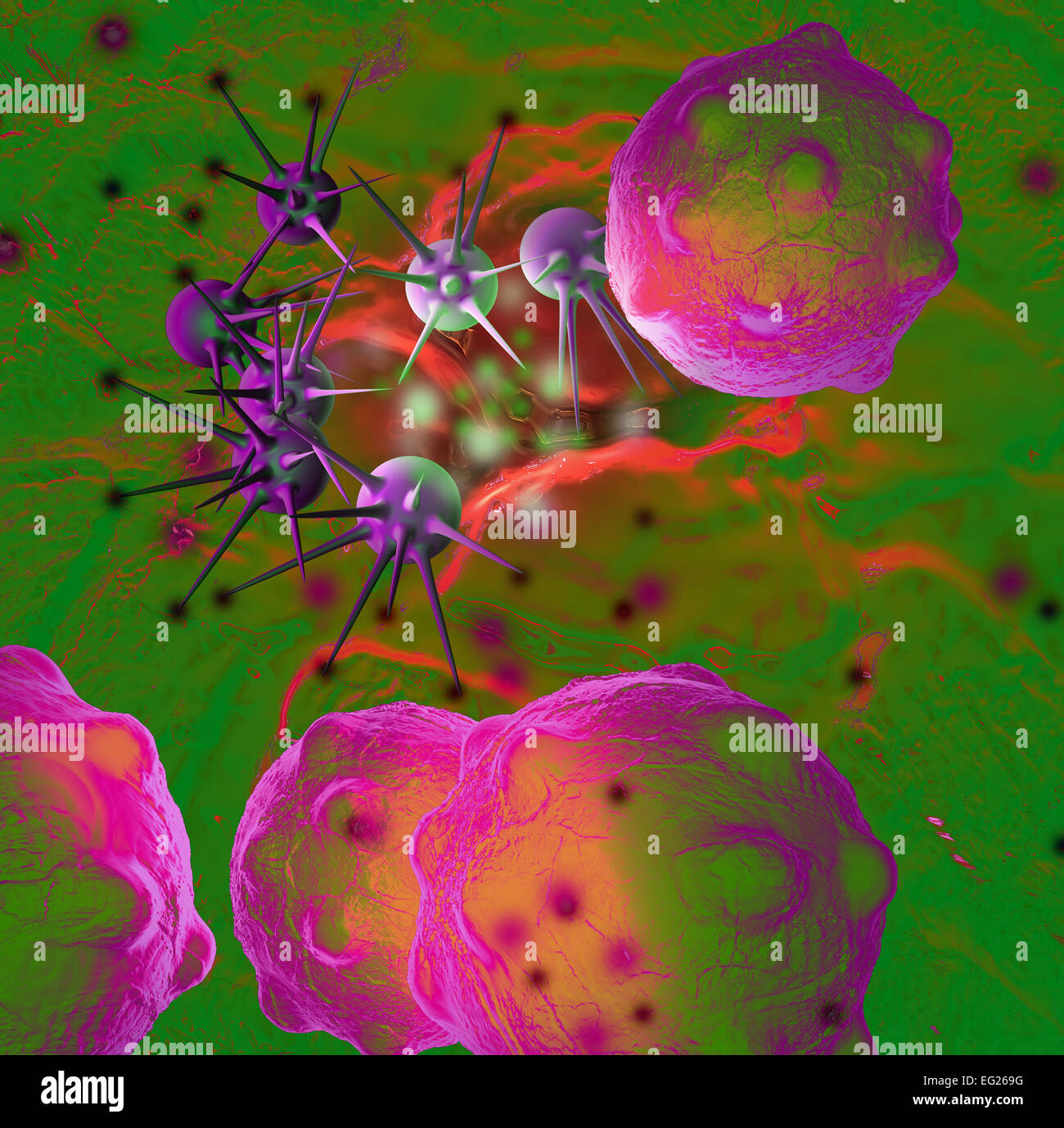 cancer cell under microscope made in 2d software Stock Photo - Alamy