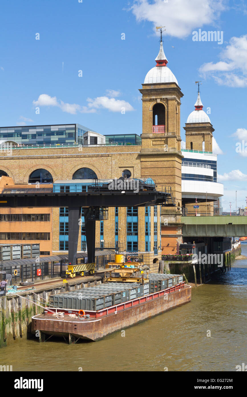 Walbrook Wharf waste containers being loaded onto a barge, City of ...